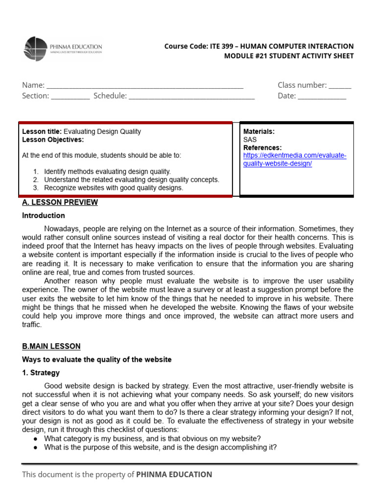 ITE 399-Human Computer Interaction SAS#21 | PDF | Web Design | Usability
