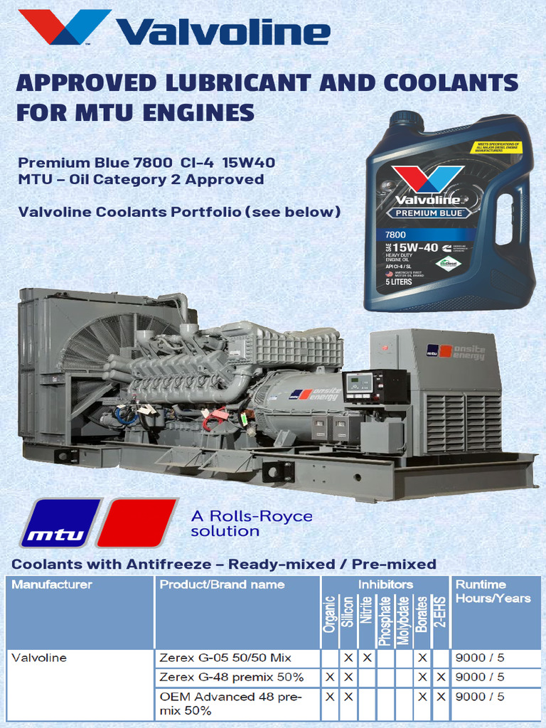 MTU Approved Coolants and Lubricants | PDF