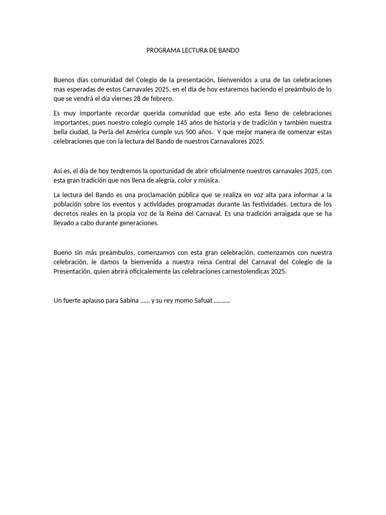 PROGRAMA LECTURA DE BANDO | PDF