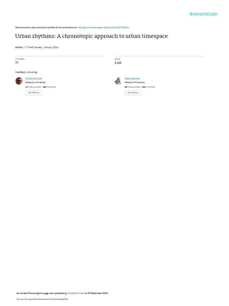Urban Rhythms A Chronotopic Approach To Urban Timespace - Ondr Ej Mulı ...