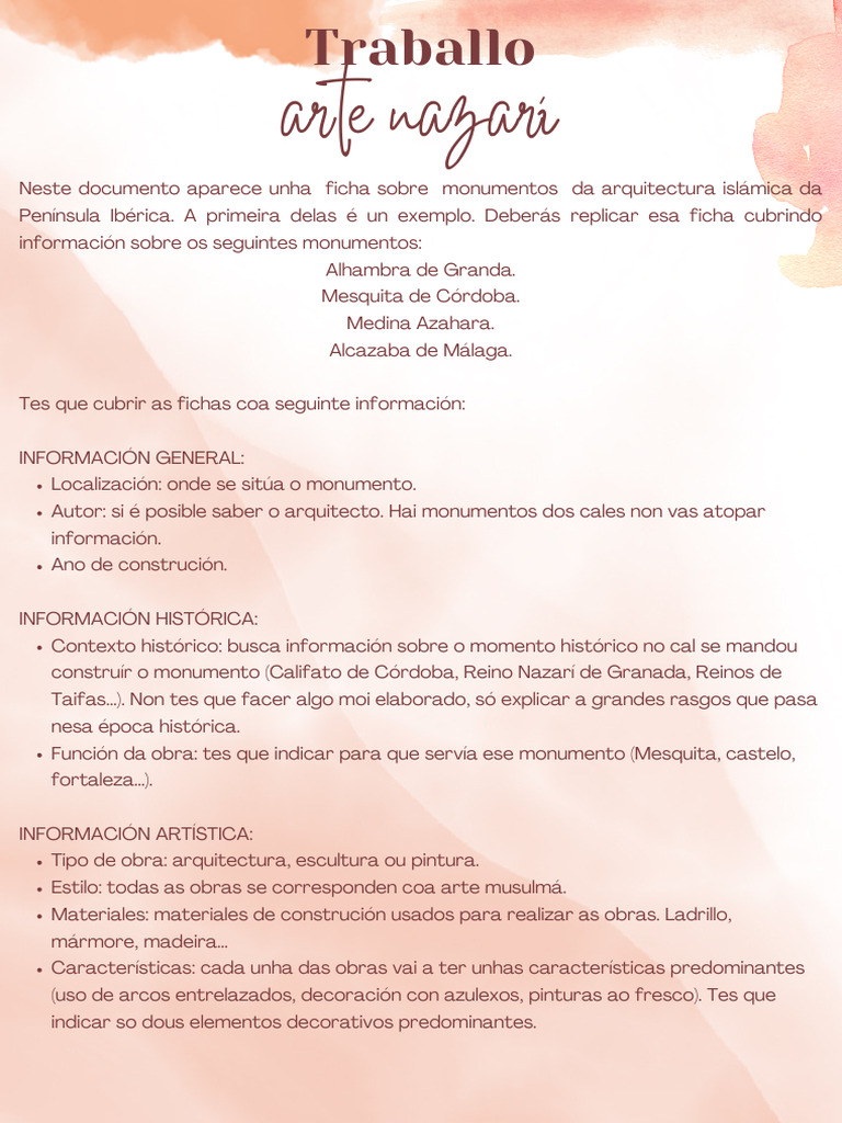 Arte Nazarí. Pautas Do Traballo. | PDF