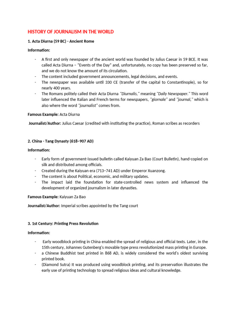Evolution of Global Journalism History | PDF | Newspapers | News