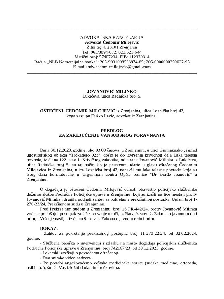 Predlog Za Vansudsko Poravnanje | PDF