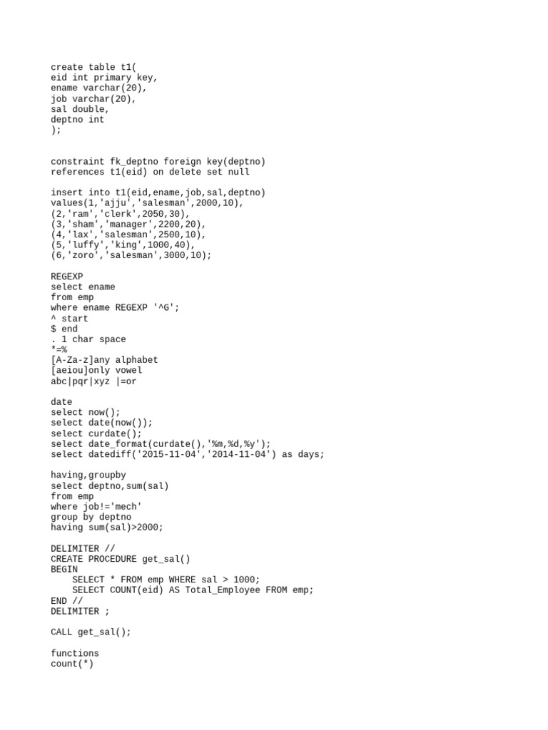 SQL Table Creation and Queries Guide | PDF