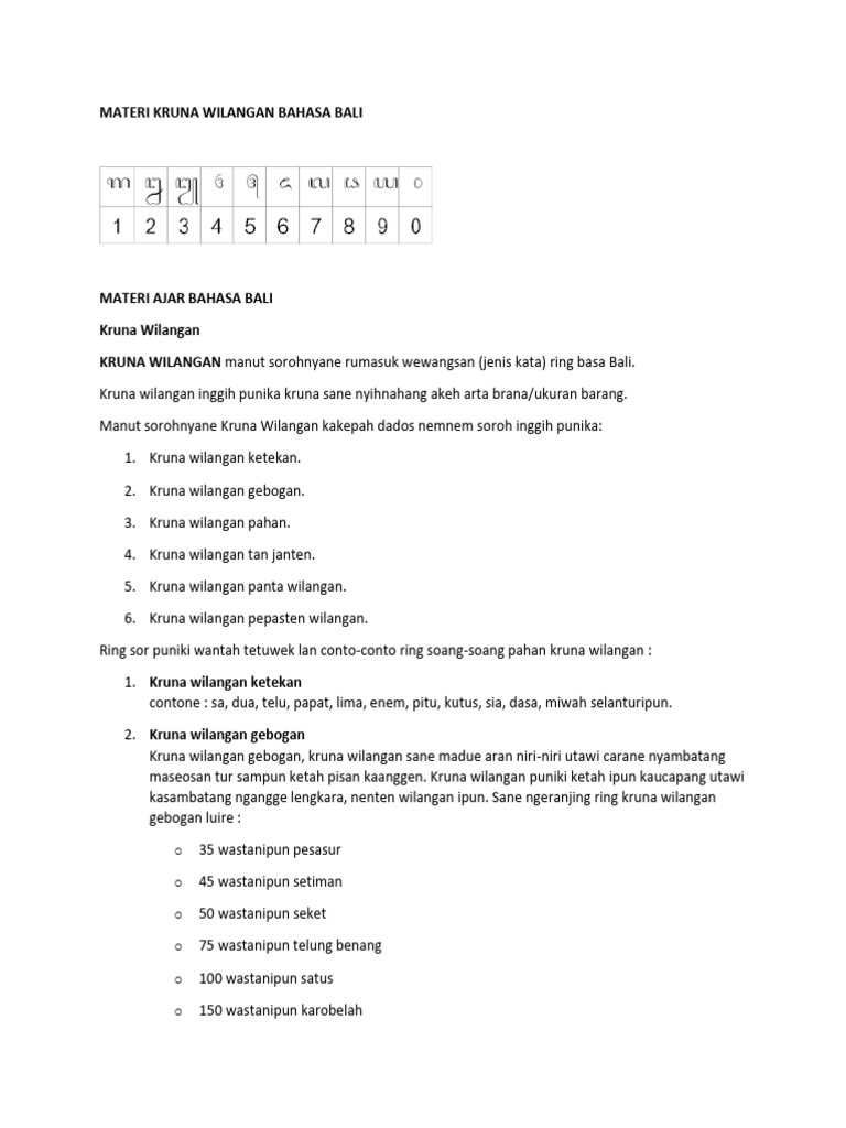Materi Kruna Wilangan Bahasa Bali | PDF