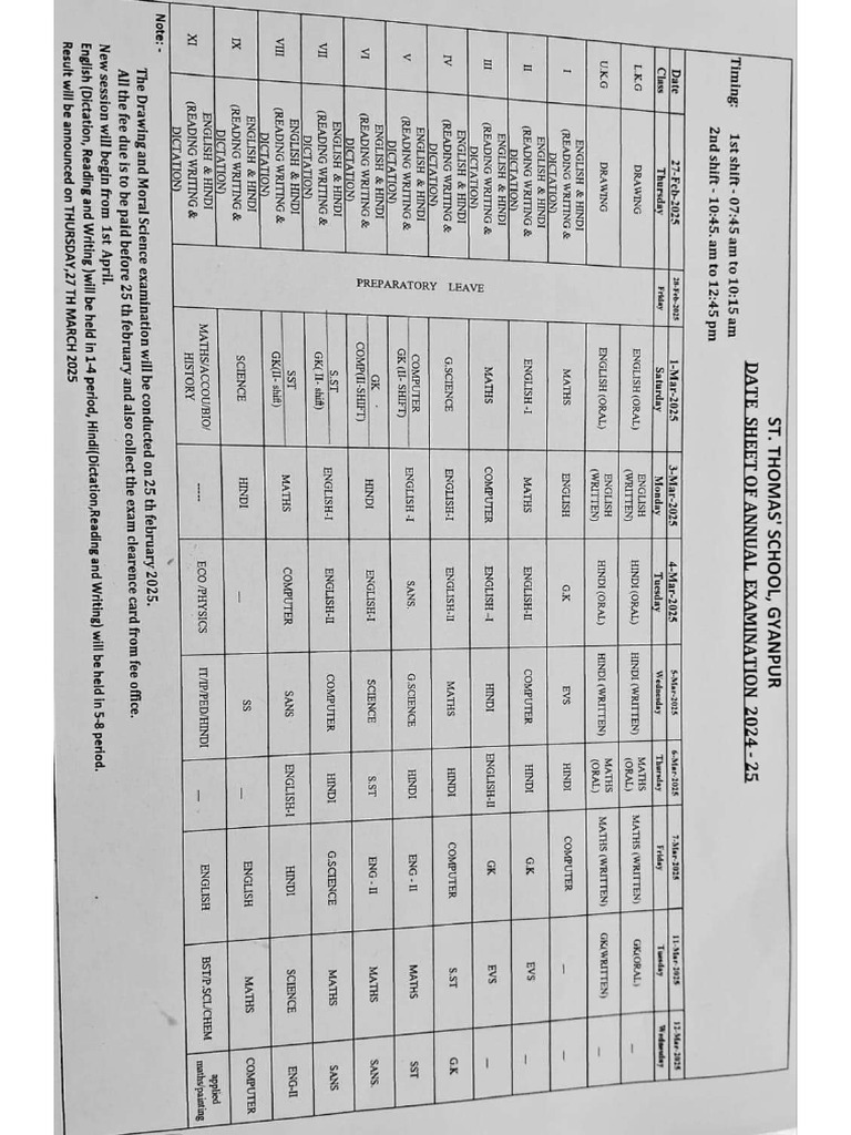 Revised Time Table of Annual Examination 2024-2025 | PDF