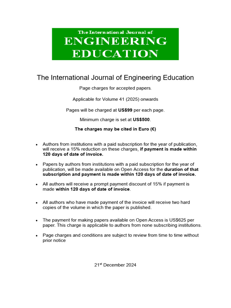 Page Charges for IJEE Authors 2025 | PDF