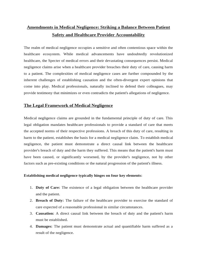Amendments in Medical Negligence | PDF | Negligence | Patient Safety