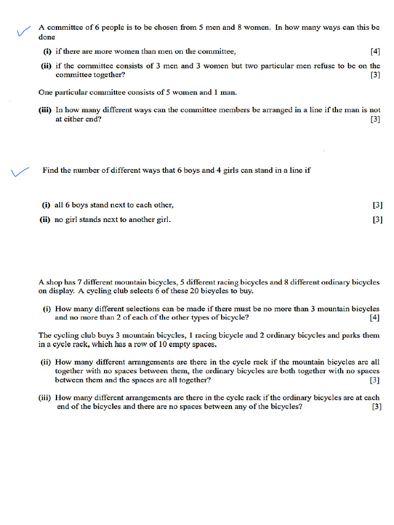 Permutations & Combinations Work Sheet | PDF