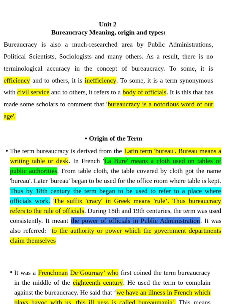 Bureaucracy Part 1 Meaning, Origin and Types | PDF | Bureaucracy ...