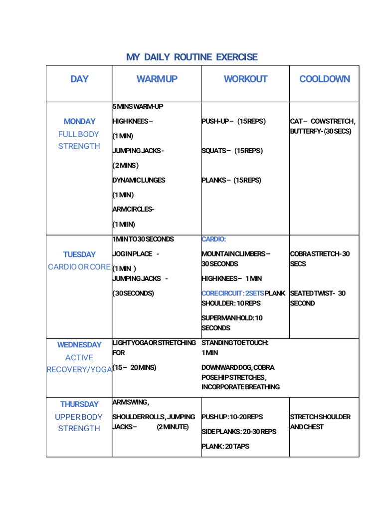 My Daily Routine Exercise - 4 | PDF | Physical Fitness | Physical Exercise