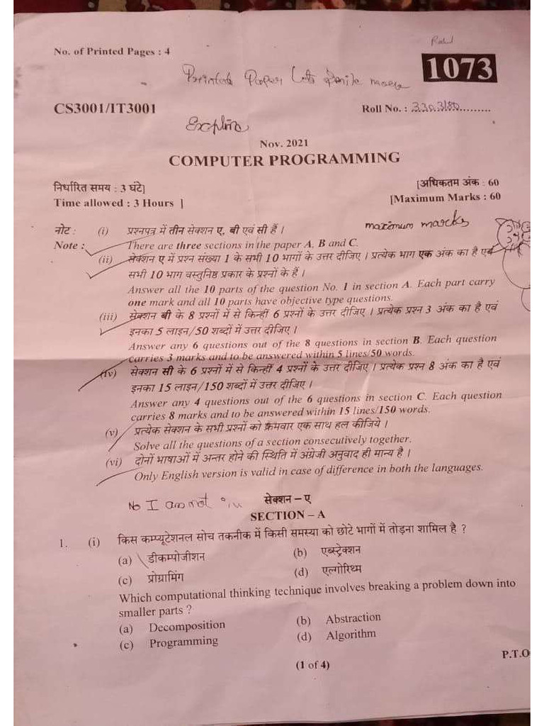 C Programing Paper | PDF