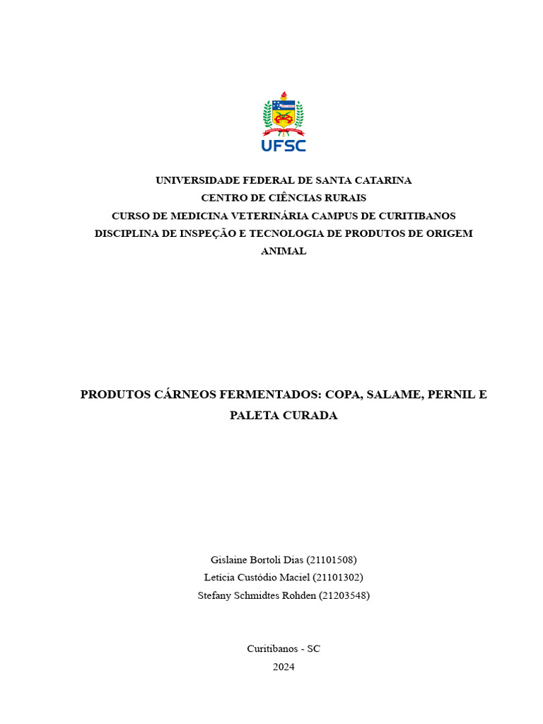 Produtos Cárneos Fermentados: Copa e Salame | PDF | Presunto | Carne
