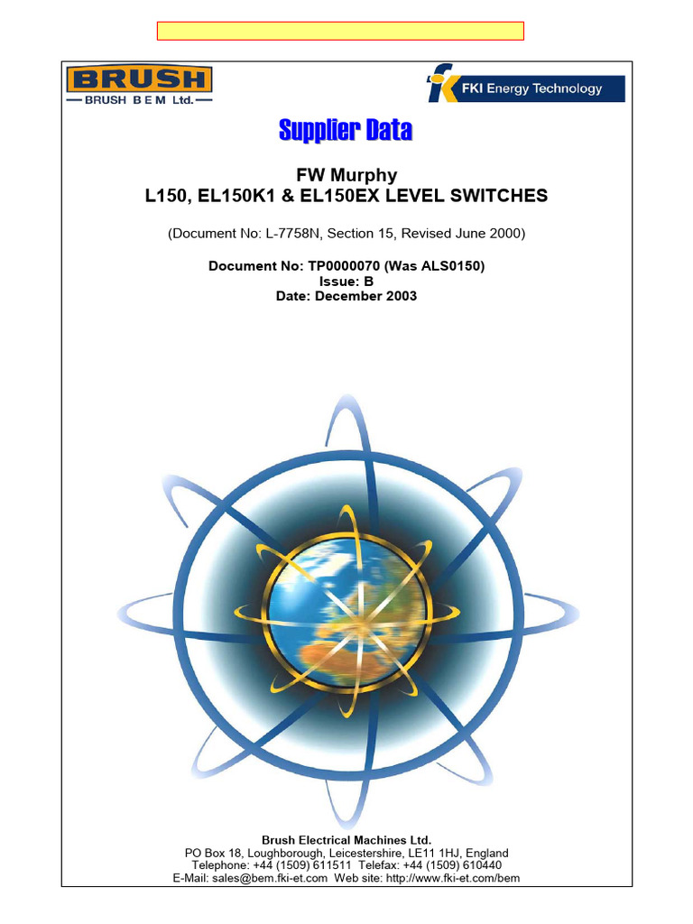 tp0000070 (B) El150ex Level Switch | PDF | Radiator | Manufactured Goods