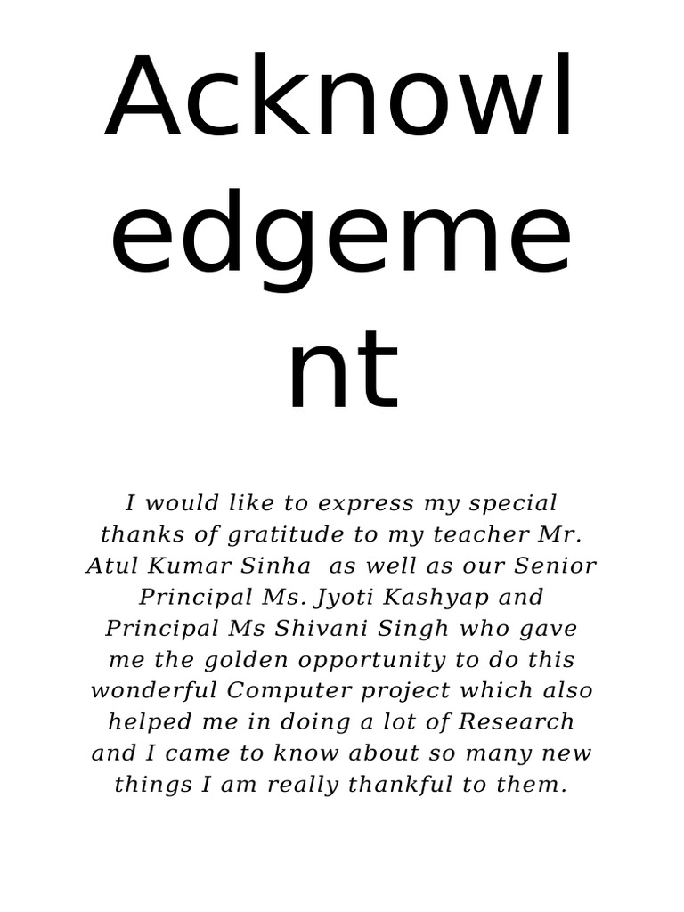 Computer Project Acknowledgment and Programs | PDF | String (Computer Science) | Computer Science