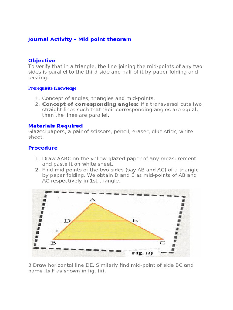 Midpoint Theorem Activity for Class 9 | PDF