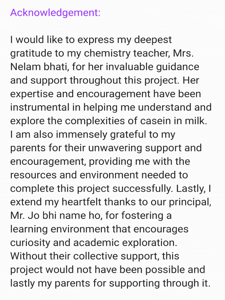 Chemistry Project (Casein) | PDF