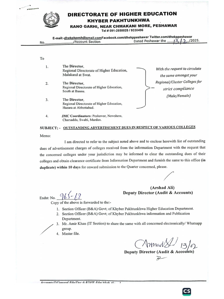 Outstanding Advertisement dues In respect of various Colleges | PDF