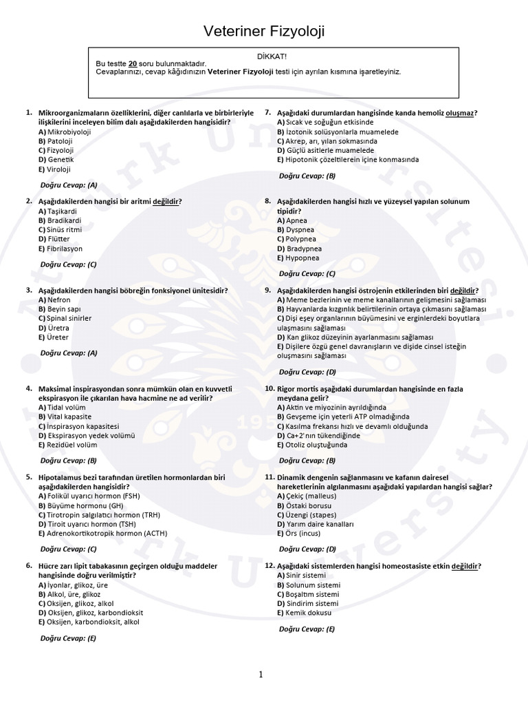Veteriner Fizyoloji | PDF