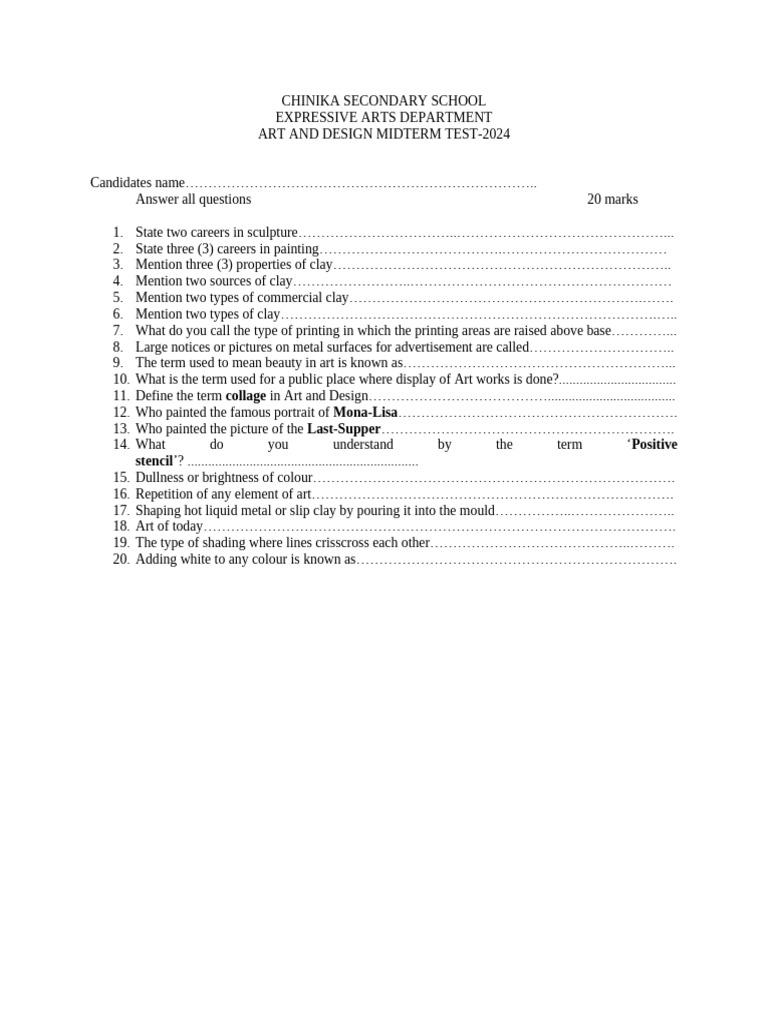 Grade 11 Art Mid | PDF