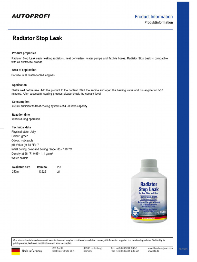 Radiator Stop Leak Product Guide | PDF