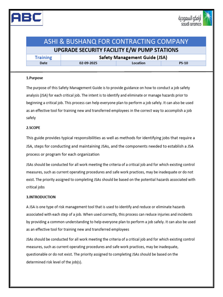 02-09-2025-BI-00449-Safety Mangament Guide (JSA) - ABC | PDF