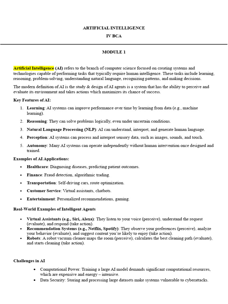 ARTIFICIAL INTELLIGENCE Module 1 and 2 | PDF | Artificial Intelligence | Intelligence (AI ...
