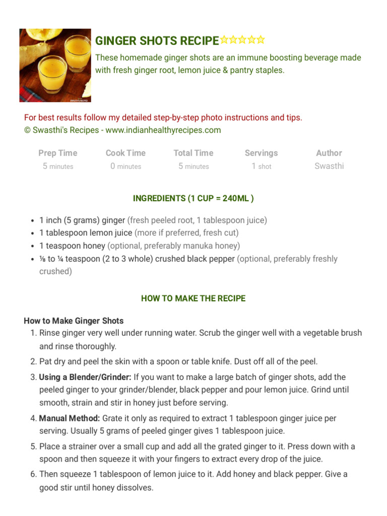 Ginger Shots Recipe - Swasthi's Recipes | PDF | Ginger | Juice