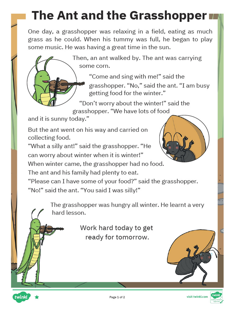 The Ant and the Grasshopper's Lesson | PDF | Fable | Aesop's Fables
