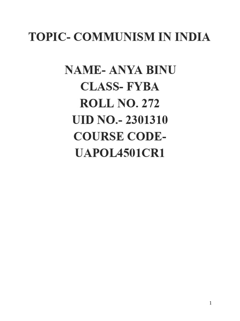 Communism in India Anya Binu | PDF | Communism | Anti Capitalism