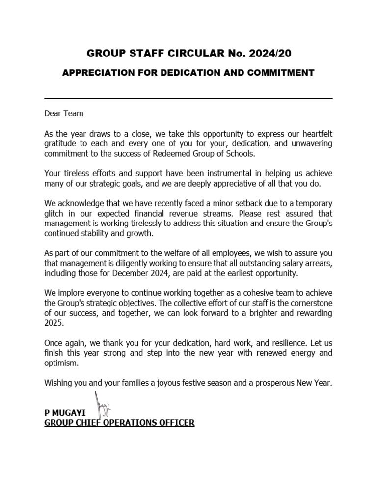 Circular - End of Year Letter Rgs | PDF