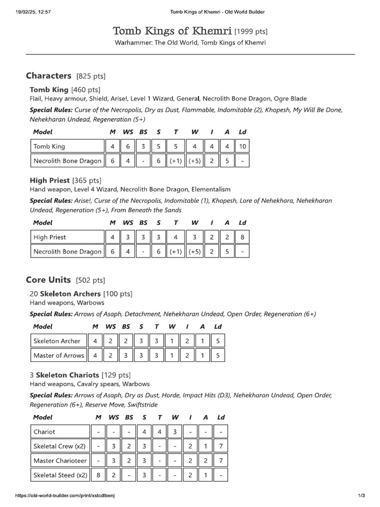 Tomb Kings of Khemri - Old World Builder | PDF