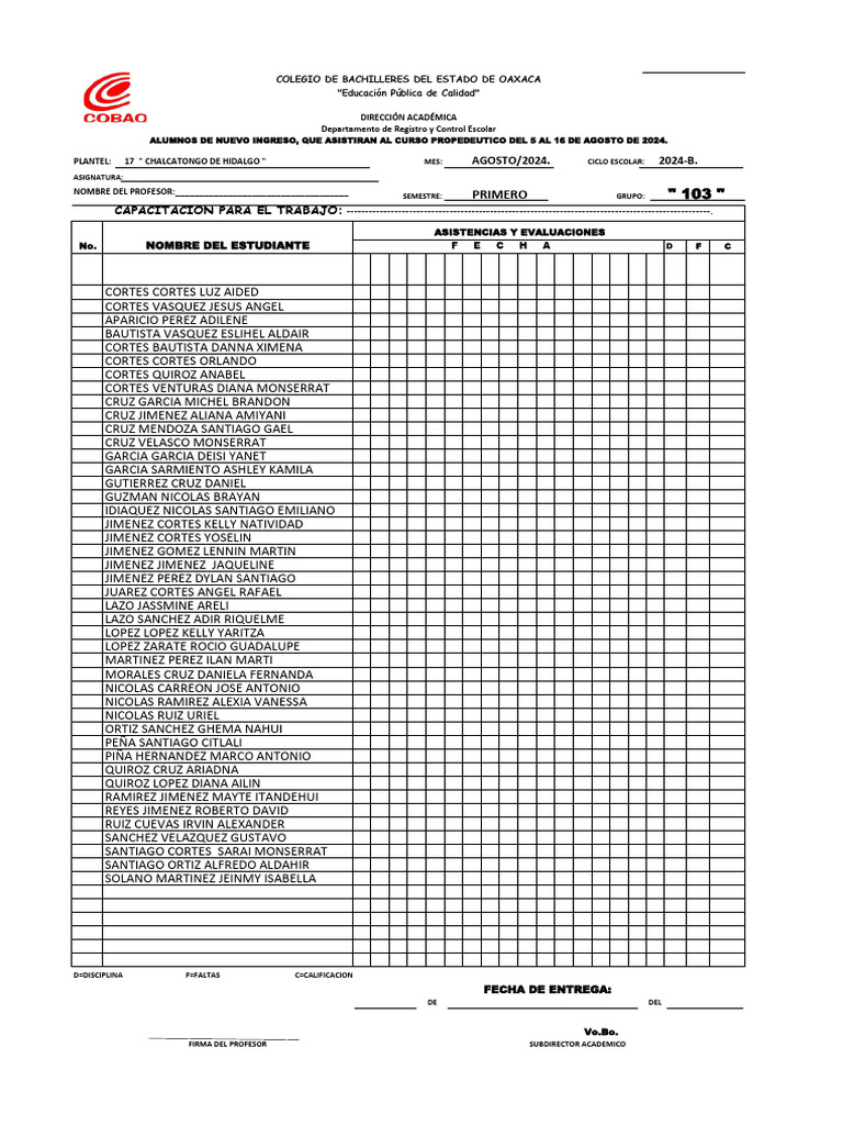 Lista de Asistencia 103 | PDF