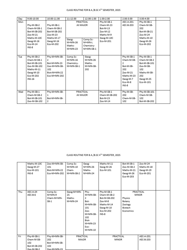 Routine 4th Sem Complete | PDF