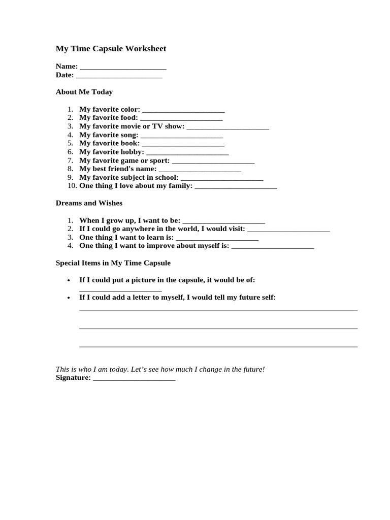 My Time Capsule Worksheet | PDF