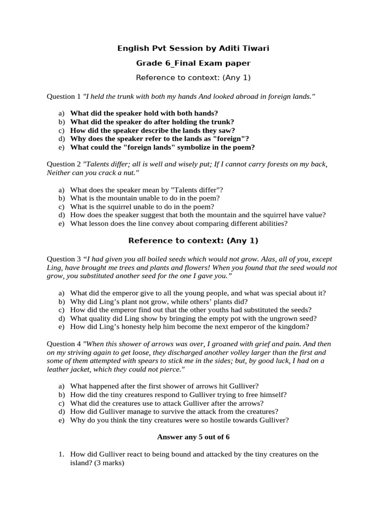 Grade 6 - Final Exam Paper | PDF