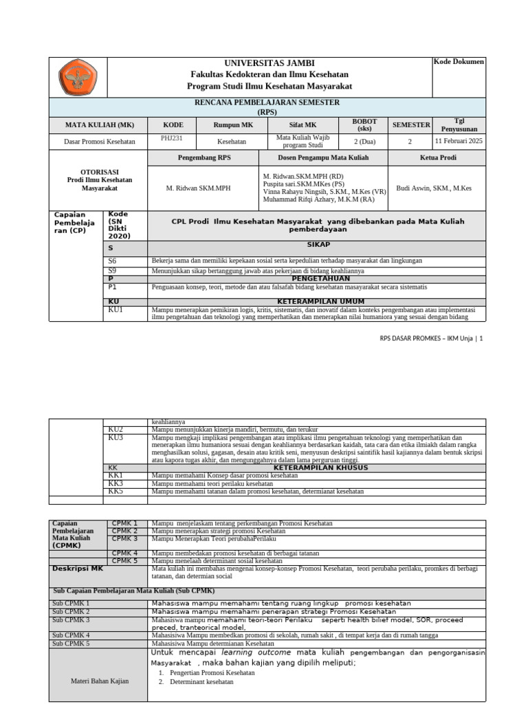 Rps Dasar Promkes 2025 - Revisi | PDF