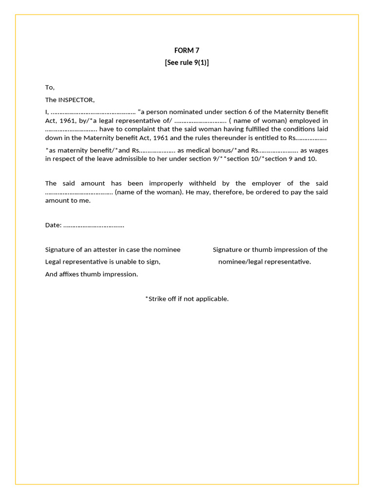 ESIC Form 7: Maternity Benefit Claim | PDF