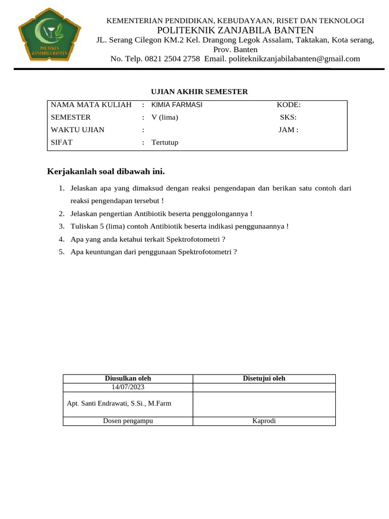 UAS KIMIA FARMASI SMT V | PDF