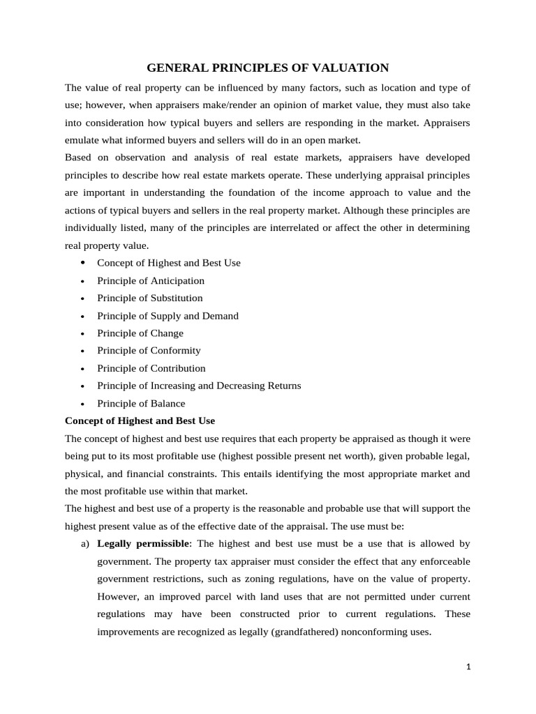 General Principles of Valuation | PDF | Real Estate Appraisal | Value ...