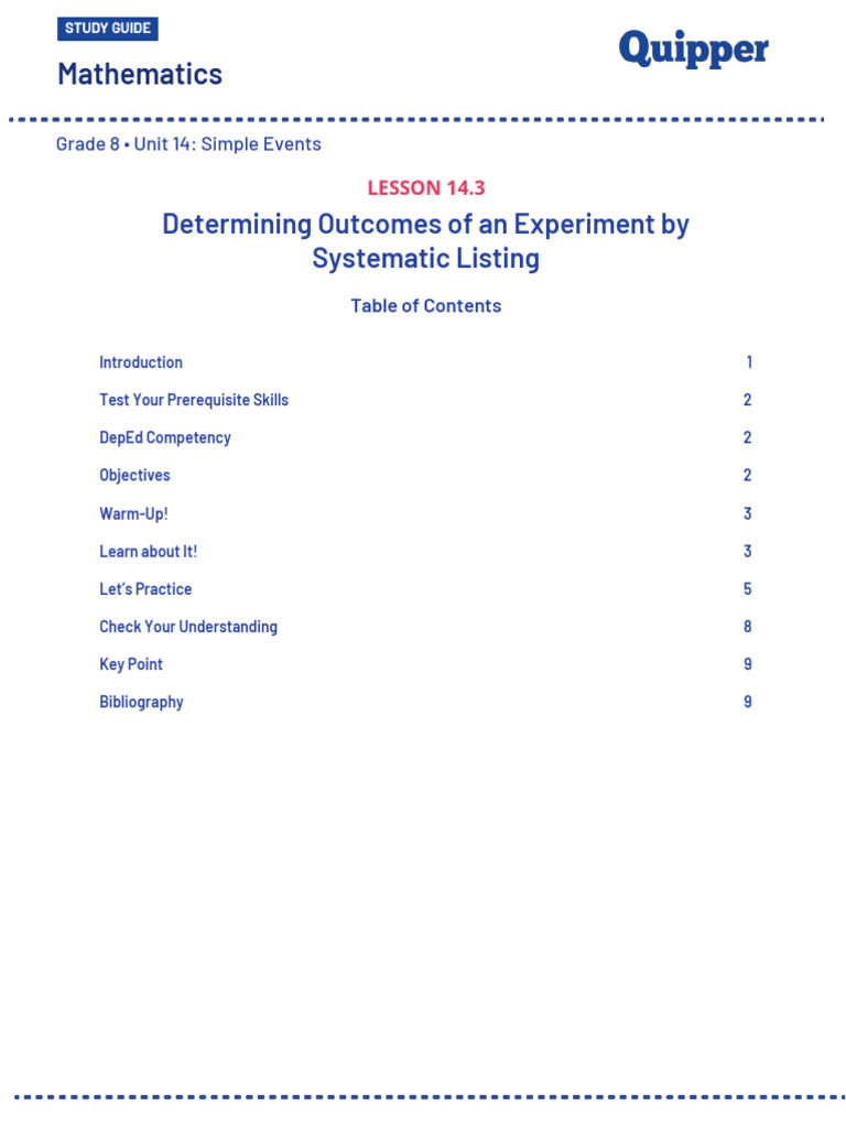 Systematic Listing Math 8 | PDF | Experiment