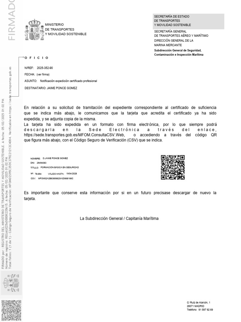 Oficio Profesional Certificado 29494083 9500 Vi | PDF | Autenticación
