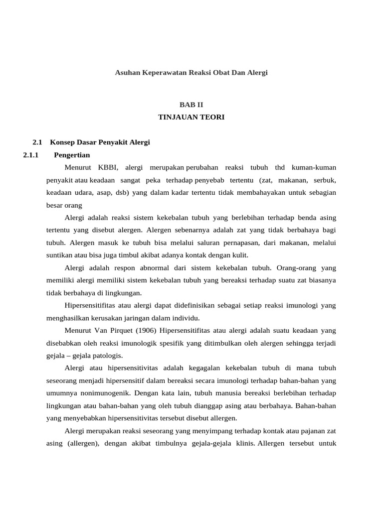 Asuhan Keperawatan Reaksi Obat Dan Alergi | PDF