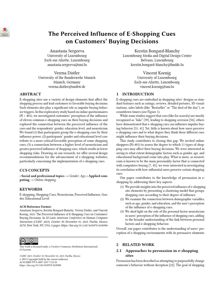 The Perceived Influence of E-Shopping Cues | PDF | Persuasion | Social ...
