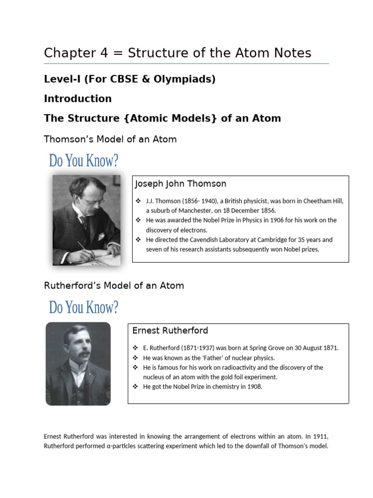 Chapter 4 Structure of The Atom Notes | PDF | Ion | Ionic Bonding