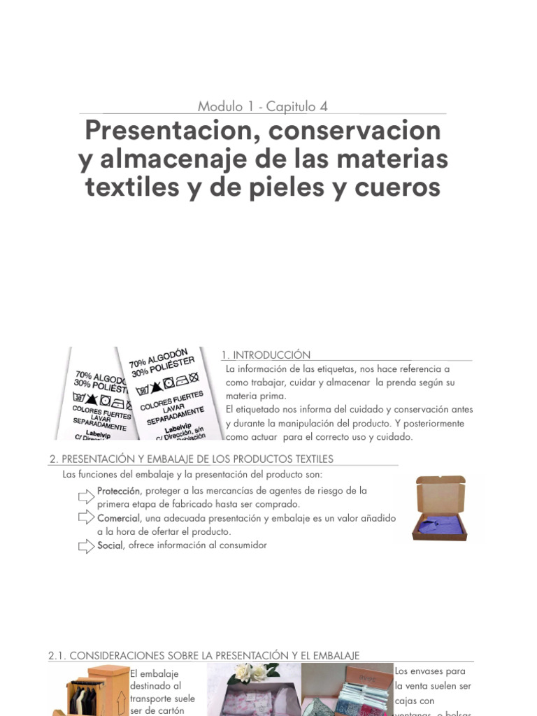 Presentacion, Conservacion y Almacenaje de Las Materias Textiles y de Pieles y Cueros | PDF ...