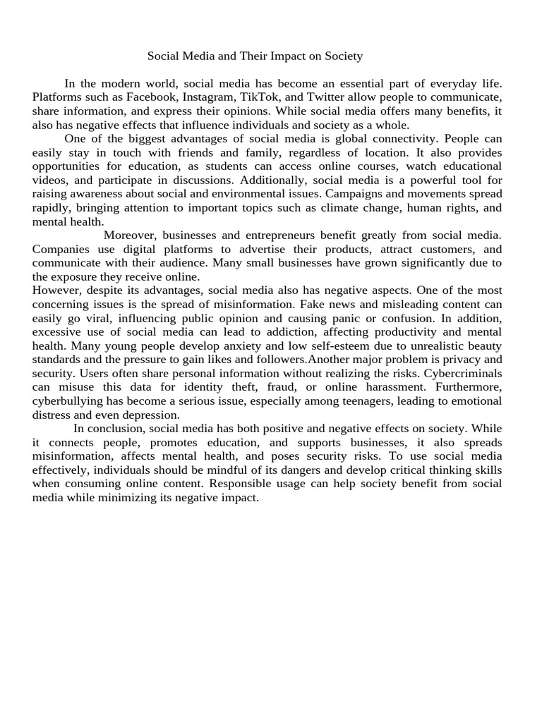 Social Media and Their Impact On Society | PDF