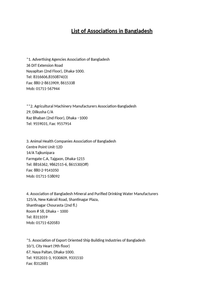 Associations Directory in Bangladesh | PDF