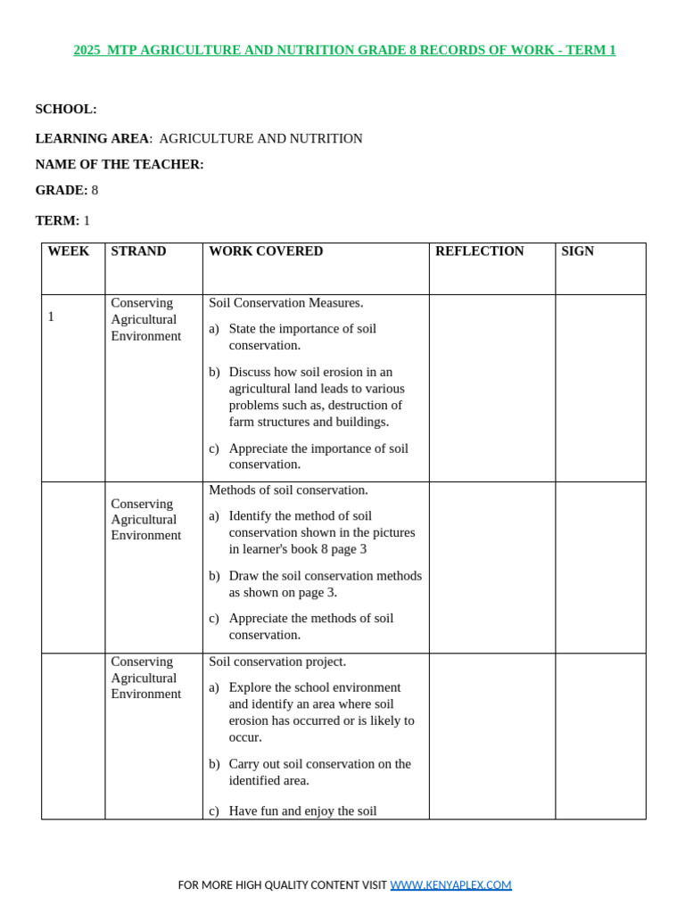 Grade 8 Term 1 Agri Nutrition Records of Work | PDF | Vegetables | Poultry