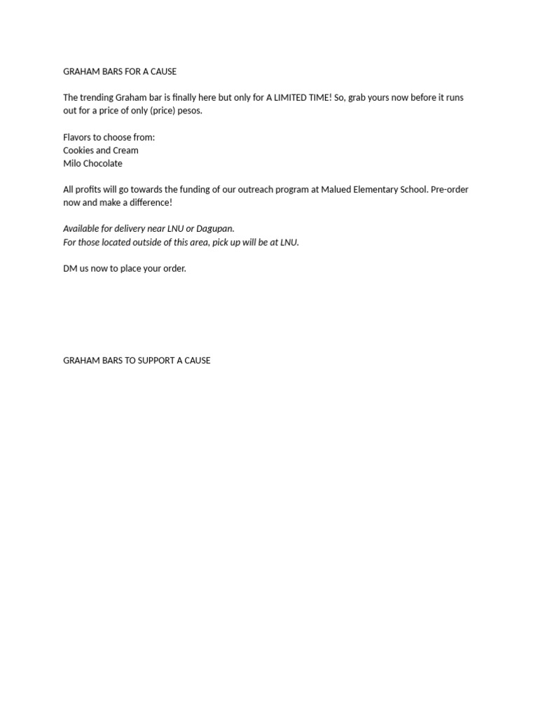 Graham Bars For A Cause | PDF